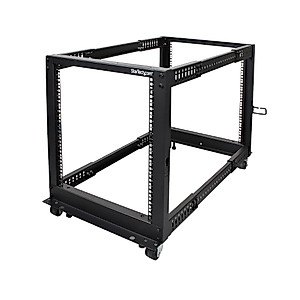 StarTech.com 4-Post 12U Mobile Open Frame Server Rack, 19in Network Rack with Wheels, Rolling Rack for Computer/AV/Data/IT Equipment - Casters, Leveling Feet or Floor Mounting (4POSTRACK12U)