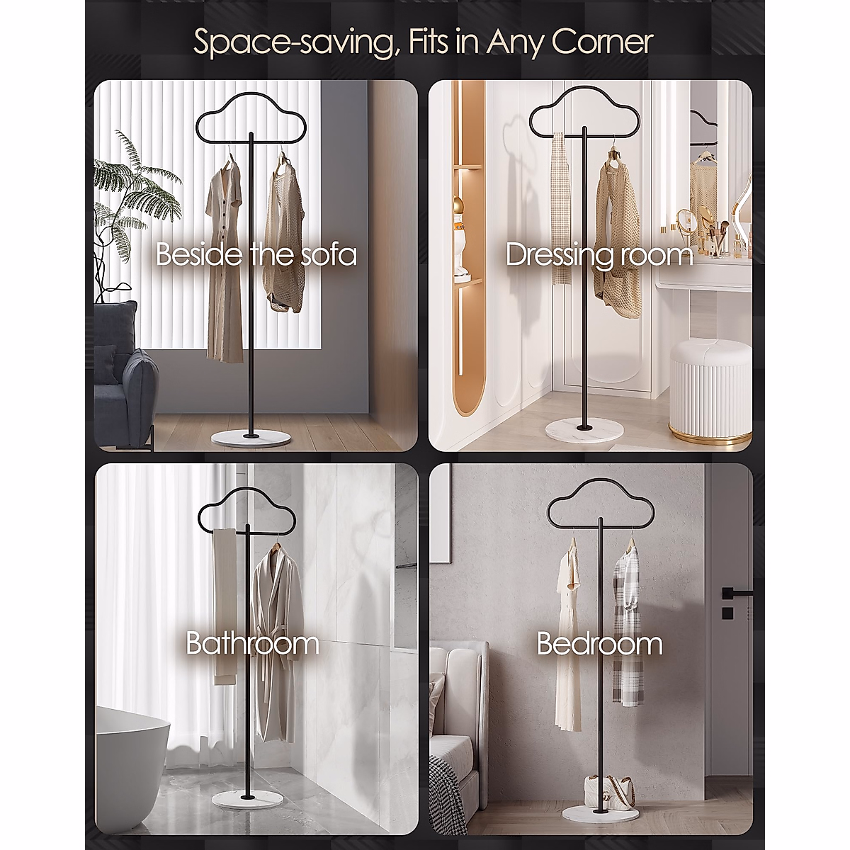 Semjar Black Clothing Rack Modern Small Garment Rack Coat Rack Freestanding,Clothes Rack Heavy Duty,Standing Coat Rack Coat Hanger,Coat Tree Stand Entryway Decor for Jackets,Suits,Hat,Dress