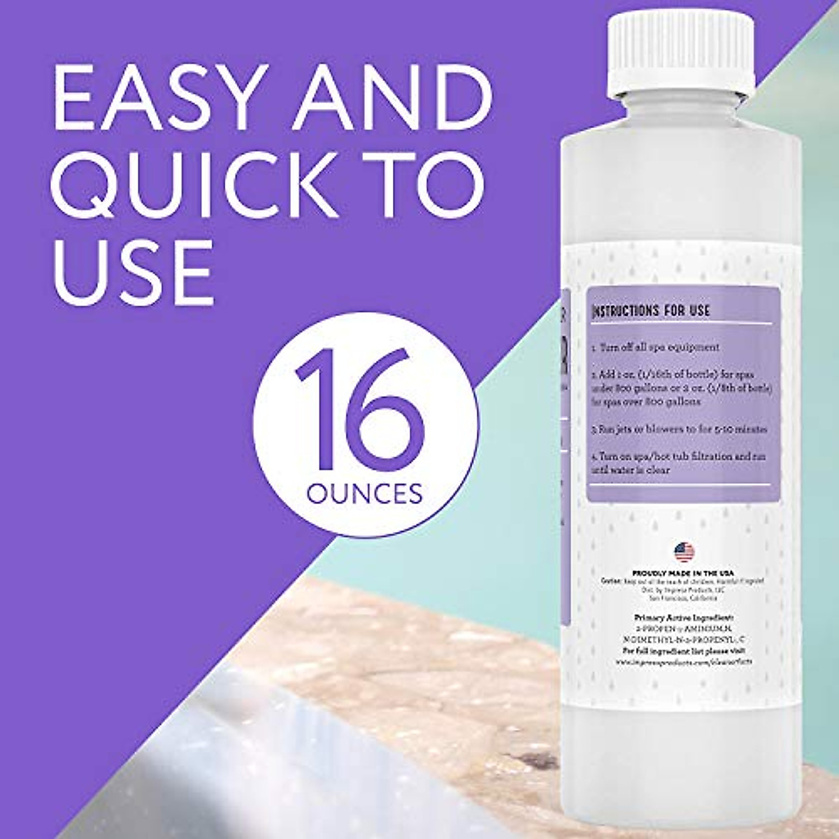 Impresa Hot Tub Water Clarifier - 16 oz - Concentrated Spa Cleaner to Eliminate Contaminant, Debris, and Other Residue - No More Cloudy Water Chemicals