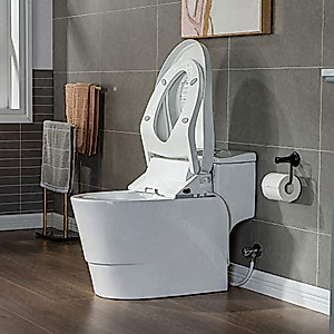WOODBRIDGE White Luxury, Elongated One Piece Advanced Bidet, Smart Toilet Seat with Temperature Controlled Wash Functions and Air Dryer T-0737