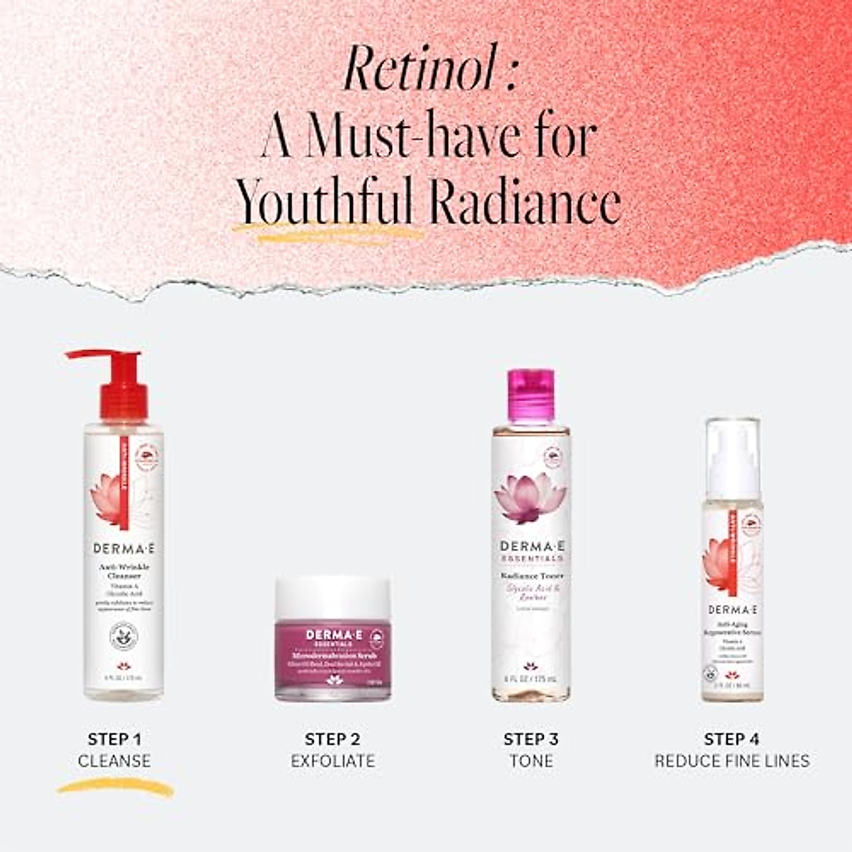 Derma E Anti-Wrinkle Cleanser – Anti-Aging Face Wash with Glycolic Acid and Vitamin A – Gentle Cleansing and Exfoliating Facial Wash Removes Makeup, Oil and Impurities, 6 oz