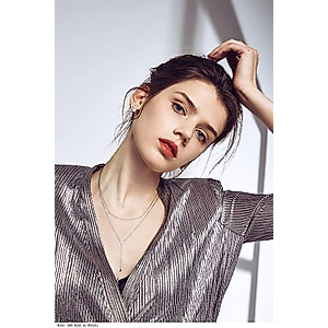 FLYOW S925 Sterling Silver Double Layered Necklace Teardrop CZ Choker Y Lariat Necklace Christmas Birthday Gifts for Women Wife Fiancée