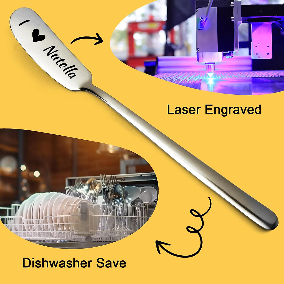 Myakako Funny Butter Knives, Peanut Butter Knife, I Love Nutella, Engraved Stainless Steel Butter Cheese Knives Peanut Butter Breakfast Spreader for Peanut Butter Lovers Knives