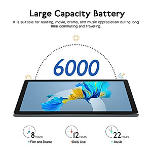 HAPPYBE 10 Inch Tablet Android 10 IPS HD Display Quad-Core 32GB 6000mAh Tablets (Grey)