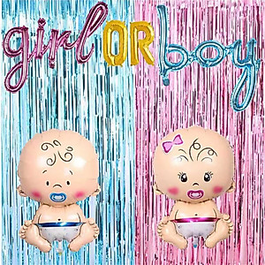 BRZIKWT 2 Pack Pink and Blue Foil Fringe Curtain Backdrop Beautiful Gender Reveal Backdrop Curtain for Family Party,Birthday,Christmas,Graduation Decorations(3.2 ft x 8.2 ft)