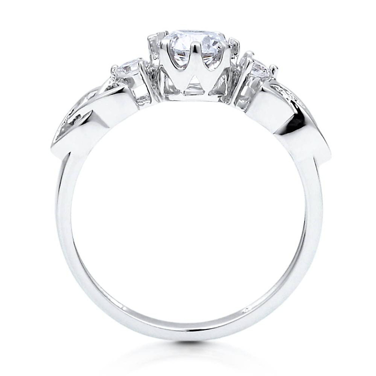 BERRICLE Sterling Silver 3-Stone Wedding Engagement Rings Round Cubic Zirconia CZ Celtic Knot Promise Ring for Women, Rhodium Plated Size 7.5