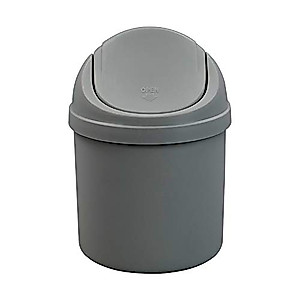 Qskely 2 L Plastic Mini Desktop Trash Can, Tiny Garbage Can with Swing Lid, Gray