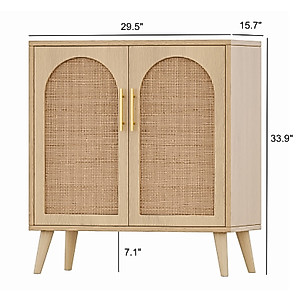 Rovaurx Rattan Storage Cabinet with Doors, Accent Bathroom Floor Cabinet, Modern Sideboard Buffet Cabinet for Living Room, Entryway, Dining Room and Kitchen, Natural BMGZ108M