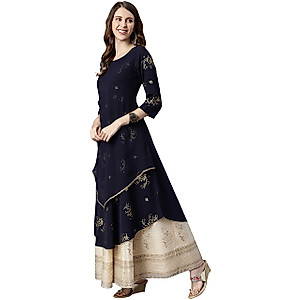 Janasya Kurta for Women Navy Blue