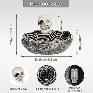 DREAMSOUL 12" Resin Bird Bath, Spider Net Bird Baths for Outdoors, Halloween Skull Birdbath Bowl for Halloween Party Garden Yard Lawn Decor