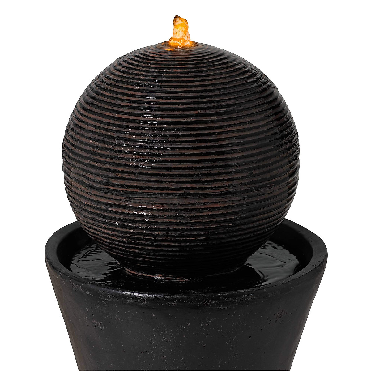 Dark Sphere Modern Zen Outdoor Floor Water Fountain 30" High with LED Light Bubbler Pillar for Garden Patio Backyard Deck Home Lawn Porch House Relaxation Exterior Balcony - John Timberland