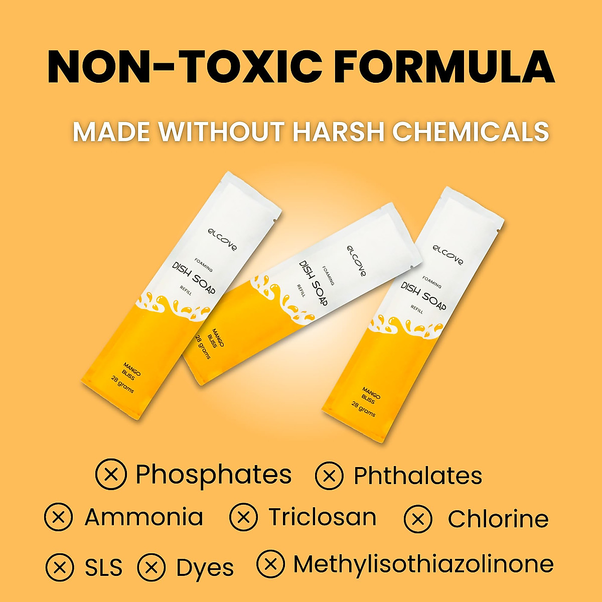 Elcove Foaming Dish Soap Refill Eco Friendly (Set of 5), Concentrated Powder Refills Make 60 oz of Non Toxic Dish Soap, Plastic Free, Septic Safe, Sustainable Products