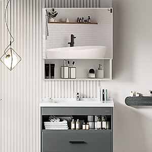 YEPOTUE Bathroom Wall Cabinet 23.6 "x19.6 Mirrored Medicine Cabinets Organizer, Over The Toilet Space Saver Storage Cabinet Aluminum, Water, Rust Resistant, Recess or Surface Mount