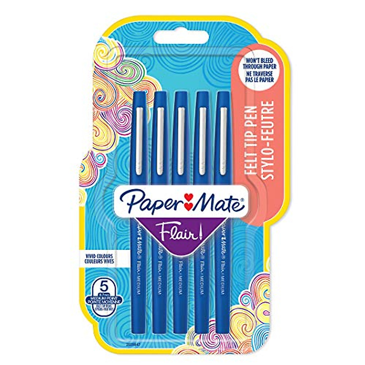 Paper Mate Flair Felt Tip Pens | Medium Point (0.7mm) | Blue | 5 Count