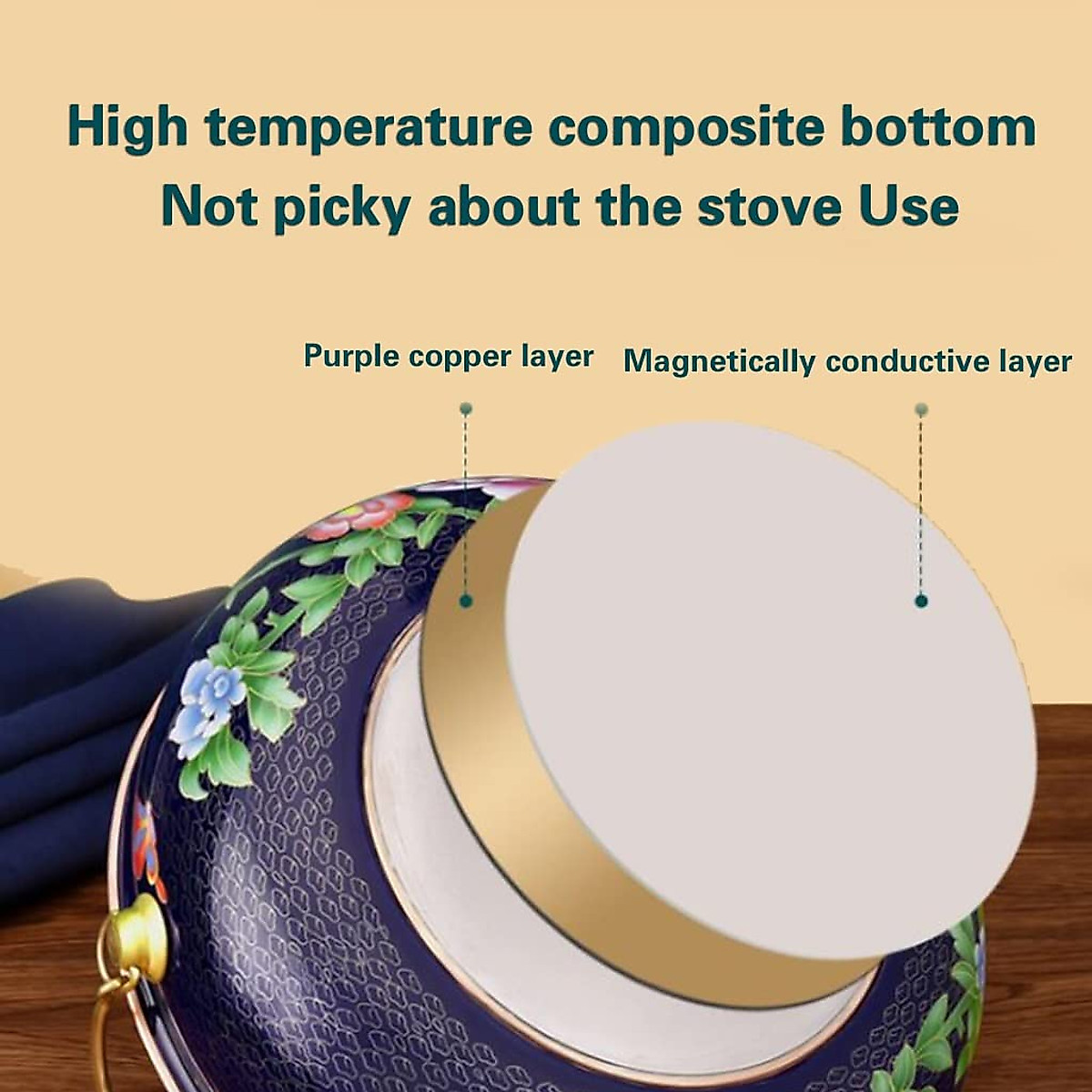 Chafing Dishes Old Beijing Pure Copper Pot, Induction Cooker Copper Hot Pot, Gas Special Pot, Household Flat Pot Hot Pot (Color : Yellow, Size : 30cm)