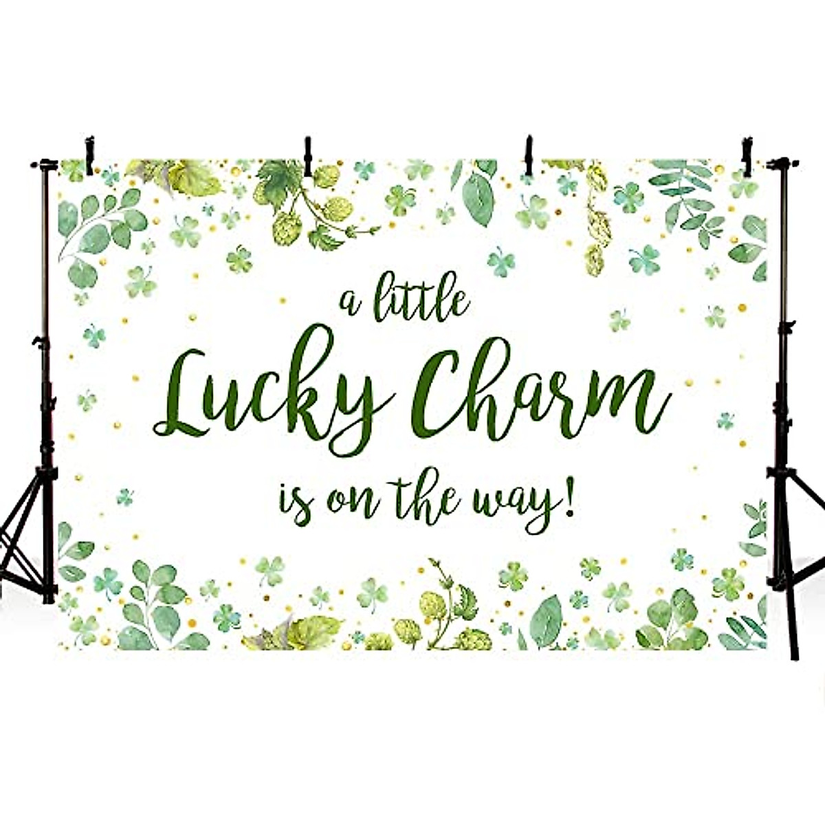 MEHOFOND 7x5ft A Little Lucky Charm Baby Shower Backdrop St. Patrick’s Day Party Decor Boy Girl Baby Shower Banner Green Shamrock Background Supplies Photo Booth Props