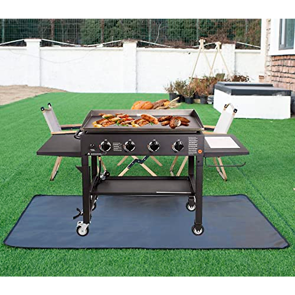 Marvonovo Grill Mats for Outdoor Grill, 60 x 48 Inches Fireproof Mat for Under Fire Pit, Double-Sided Oil-Proof Mats for Fire Pit, Glass Fibre Fire Pit Mat for Charcoal, Gas Grills, Smokers, BBQ