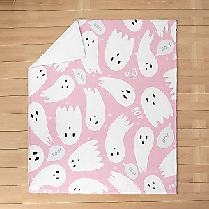 jejeloiu Pink Halloween Fuzzy Blanket Throw 50"x60" Cartoon Ghost Flannel Fleece Throw Blanket for Sofa Couch Kids Kawaii Cute All Season Bed Blanket Pink Plush Blanket