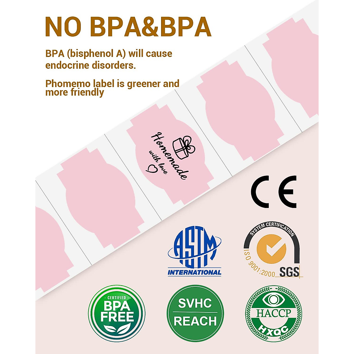 Phomemo Pink Thermal Labels for Shipping Label Printer for Small Business Supplies - 3" x 2" Commercial Grade Round Stickers Roll for Custom Stickers Personalized & Business - 500 Pink Labels/Roll