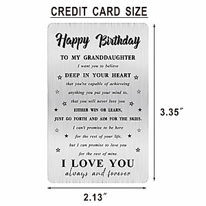 Alotozo Happy Birthday Granddaughter Card - Birthday Gifts for Granddaughter - to My Granddaughter Bday Engraved Wallet Card Inserts