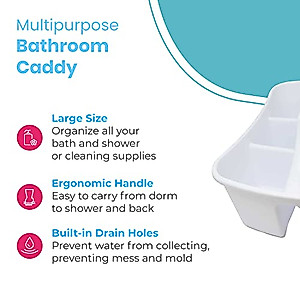 Lavo Home Bath Caddie White - Totes with Divided Compartments and Handles for Organizing, Storing & Carrying Cleaning Supplies and Bathroom Accessories (Large Cleaning Caddy)