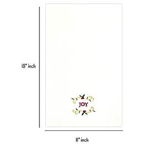 Serafina Home Christmas Holiday Fingertip Towels: Decorative Embroidered Peace, Joy, Merry, Bright with Gold Scroll on White Velour