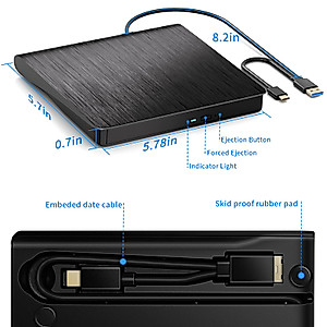 Dainty External Compatible with Bluray Drive Compatible with Reading DVD CD BD Drive, Suitable for USB3.0 and Type-C Port, Windows XP/7/8/10/11MacOS PC, Silent and high Speed