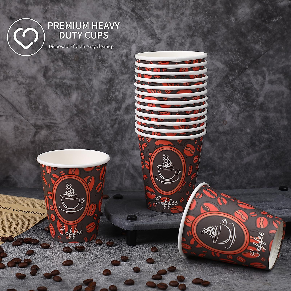 Tsyware 100 Pack Quality Disposable Paper Hot Coffee Cups, Perfect For Hot Drinks Tea & Coffee, Coffee Shops And Bars (10 oz)