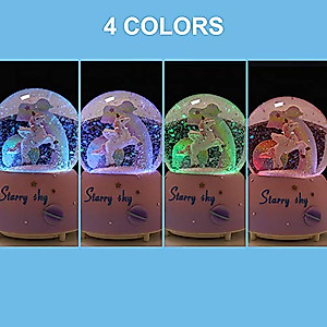 AVEKI Unicorn Snow Globe, 3.94 Inch Automatic Snowfall Musical Snow Globe with Lights Cute Rainbow Snow Lights for Kids Babies Birthday Christmas New Year Gifts(Blue)