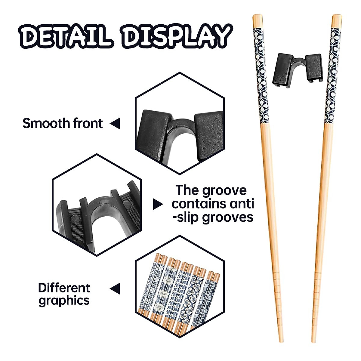 7 Pairs Reusable Training Chopsticks Helpers for Kids Adult Trainer Beginner Learner, Japanese Bamboo Chopsticks and Non-Slip Connector Set, Dishwasher Safe, L8.86Inch (3.Glaze print)