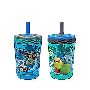 Zak Designs Kelso 15 oz Tumbler Set (Toy Story 4 - Woody & Buzz 2pc Set) Toddlers Cup Non-BPA Leak-Proof Screw-On Lid with Straw Made of Durable Plastic and Silicone, Perfect Baby Cup Bundle for Kids