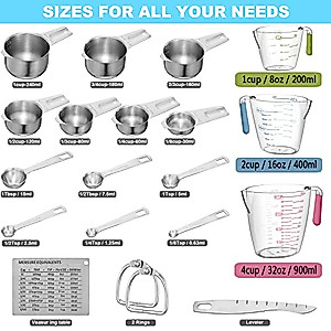 Measuring Cups and Spoons Set, AIKEXIN Stainless Steel 7 Measuring Cups & 6 Measuring Spoons & 3 Transparent Plastic Measuring Cup, 1 Leveler 1 Measuring Conversion Chart and 2 Metal Ring (20 Piece)……
