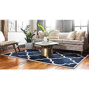 Unique Loom Trellis Collection Modern Morroccan Inspired with Lattice Design Area Rug, 2' 2" x 3' 1" Rectangle, Navy Blue/Beige