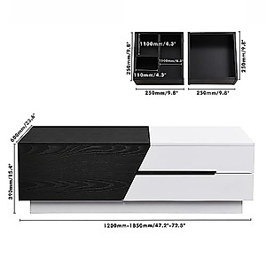 Merax Coffee Table for Living Room, Extendable Coffee Table with Sliding Top & Hidden Storage Compartment, Modern Cocktail Table Center Table for Office (White & Black)