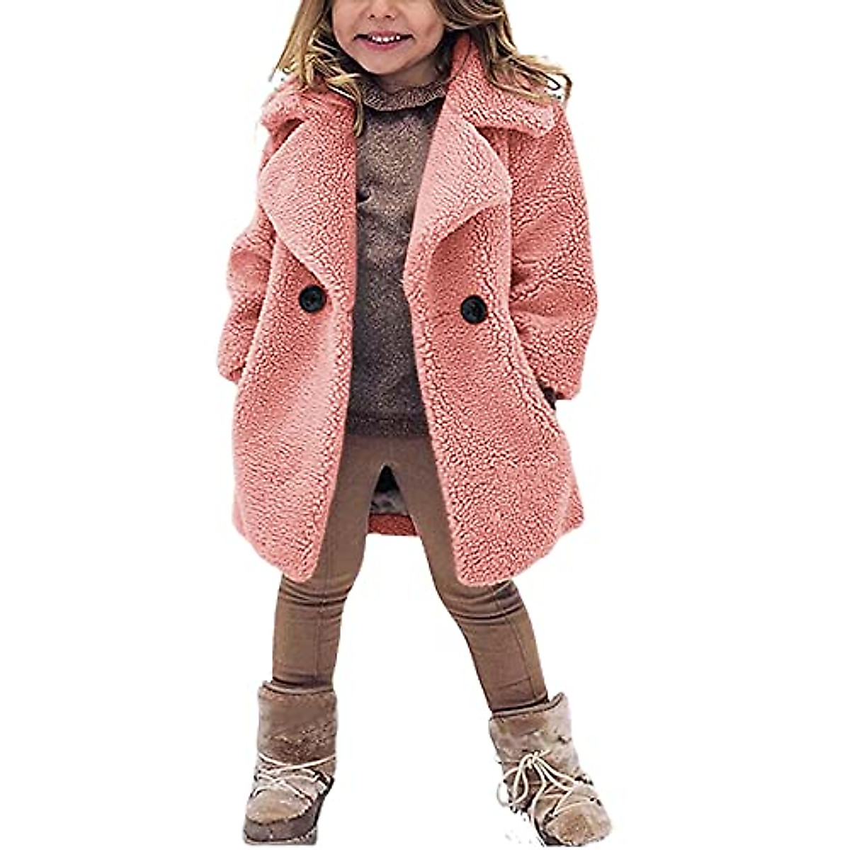 rrhss Baby Girls Faux Fur Teddy Long Coat Tollder Kids Winter Fleece Jacket Warm Outwear Clothes