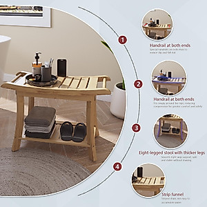 SHANGYIREN Bamboo Shower Bench Stool with Storage Shelf Waterproof Shower Chair with Wheels Spa Bath Seat Excellent for Indoor Natural