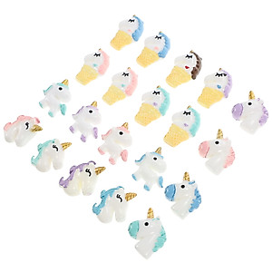 Amosfun 20Pcs Unicorn Accessories Girls Unicorns Slice Charms Birthday Cartoon Unicorn Charm Gift case Charms Cute Black Decor Scrapbooking fltaback Miniature Kits Button Resin Child Flat