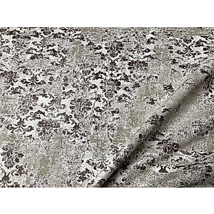 Antique Vintage Damask Print Fabric Baroque Material for Curtains Upholstery Dressmaking - 55'' Wide - Brown & Cream Canvas (Sold by The Yard)
