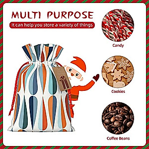 Mid Century Modern Retro With Drop Shapeschristmas Drawstring Gift Bag, Linen Drawstring Gift Bag, Reusable Drawstring Gift Bag, Used For Christmas, Birthday, Wedding Supplies