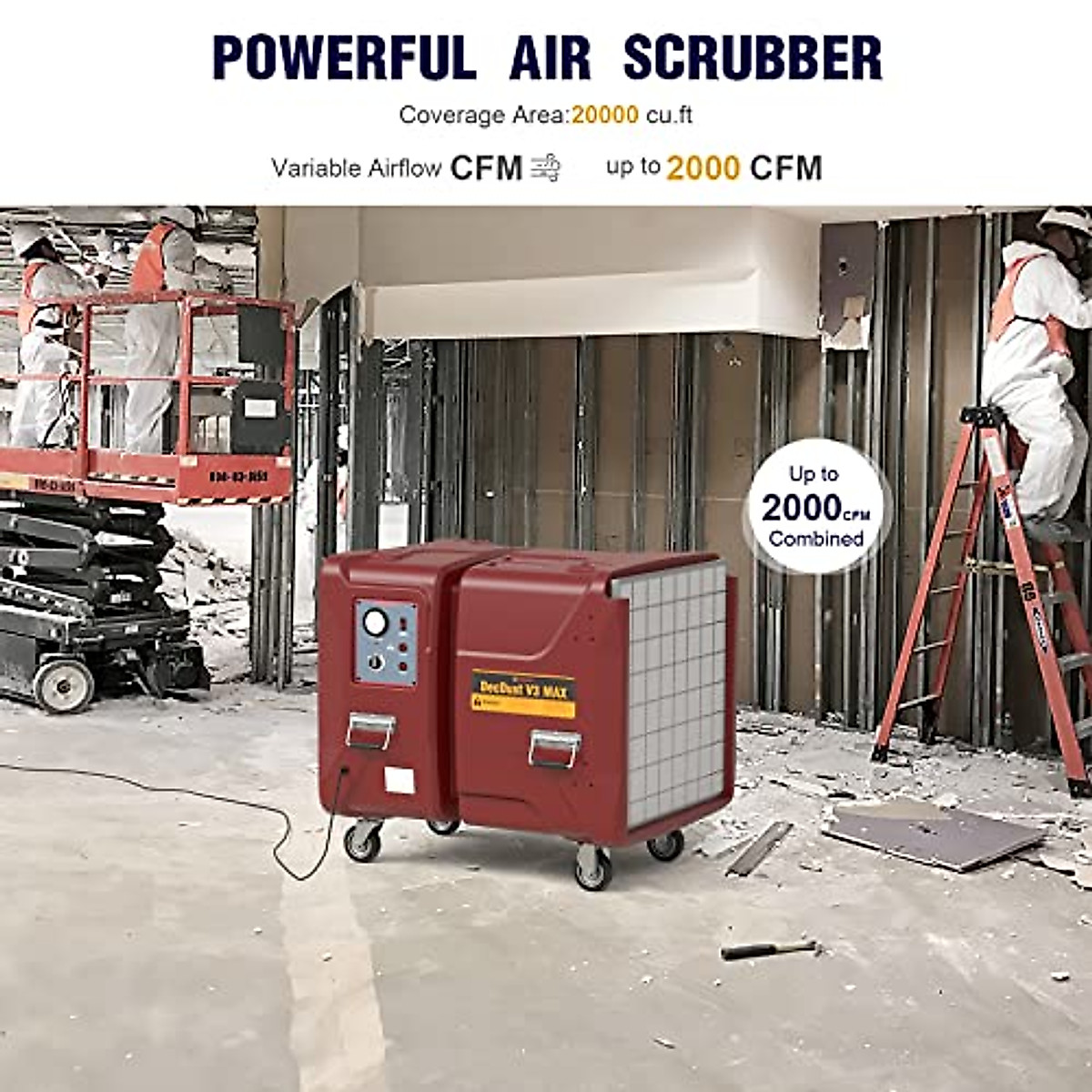 Abestorm 2000 CFM Air Scrubber Commercial with 4 Stage Filtration Negative Air Machine HEPA Air Scrubbers UV-C Light Air Cleaner for Commercial, Industrial, Damage Restoration, and Large Spaces