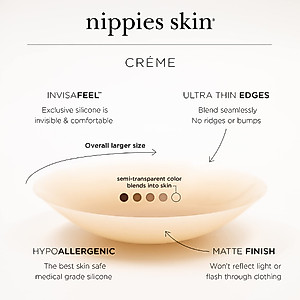 Nippies Non-Adhesive Bra Liner Nipple Covers for Women – Reusable Silicone No-Show Inserts Bra Pad Enhancements with Travel Box - Creme