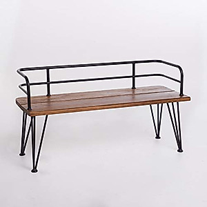 Christopher Knight Home Lastoro Outdoor Industrial Rustic Iron and Acacia Wood Bench, Teak Finish With Rustic Metal