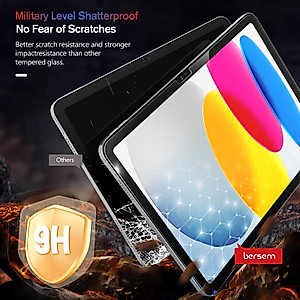 bersem 2 Pack Screen Protector for iPad 10th Generation 10.9 Inch (2022), 9H Hardness Tempered Glass with Customized Installation Tray, Support Apple Pencil, Anti Scratch, HD Clear, One-Pull Box