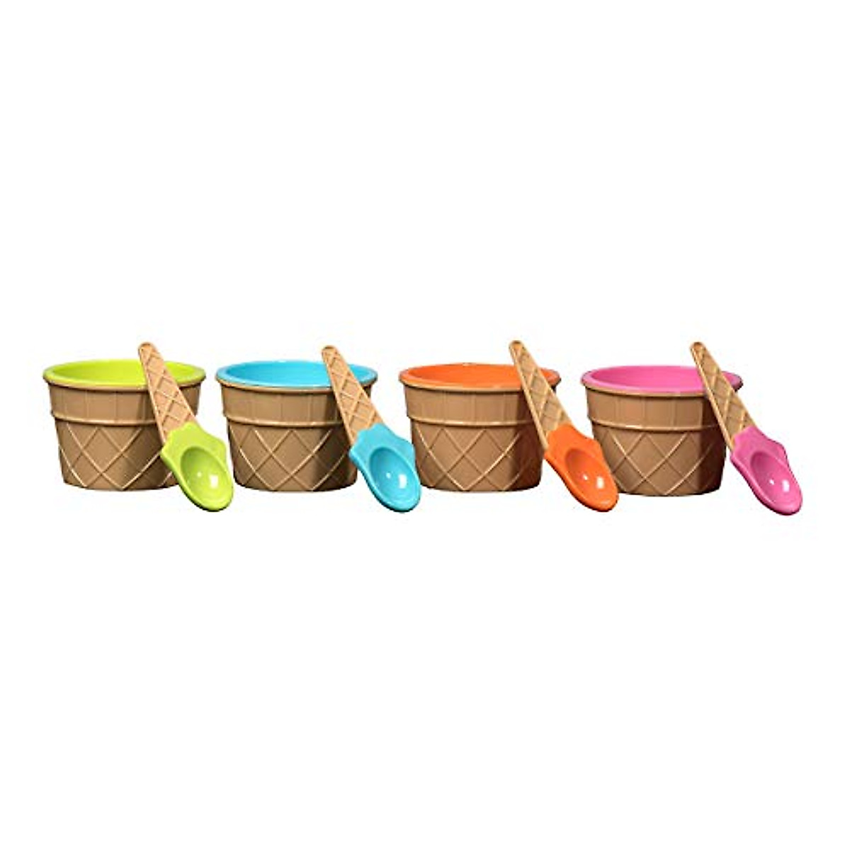 Hammont Ice Cream Bowls and Spoons - Reusable Dessert Bowls and Spoons Set, Durable Plastic Bowls for Party Favor | 4 Bowls and 4 Matching Spoons (Orange, Pink, Light Green, Sky Blue)