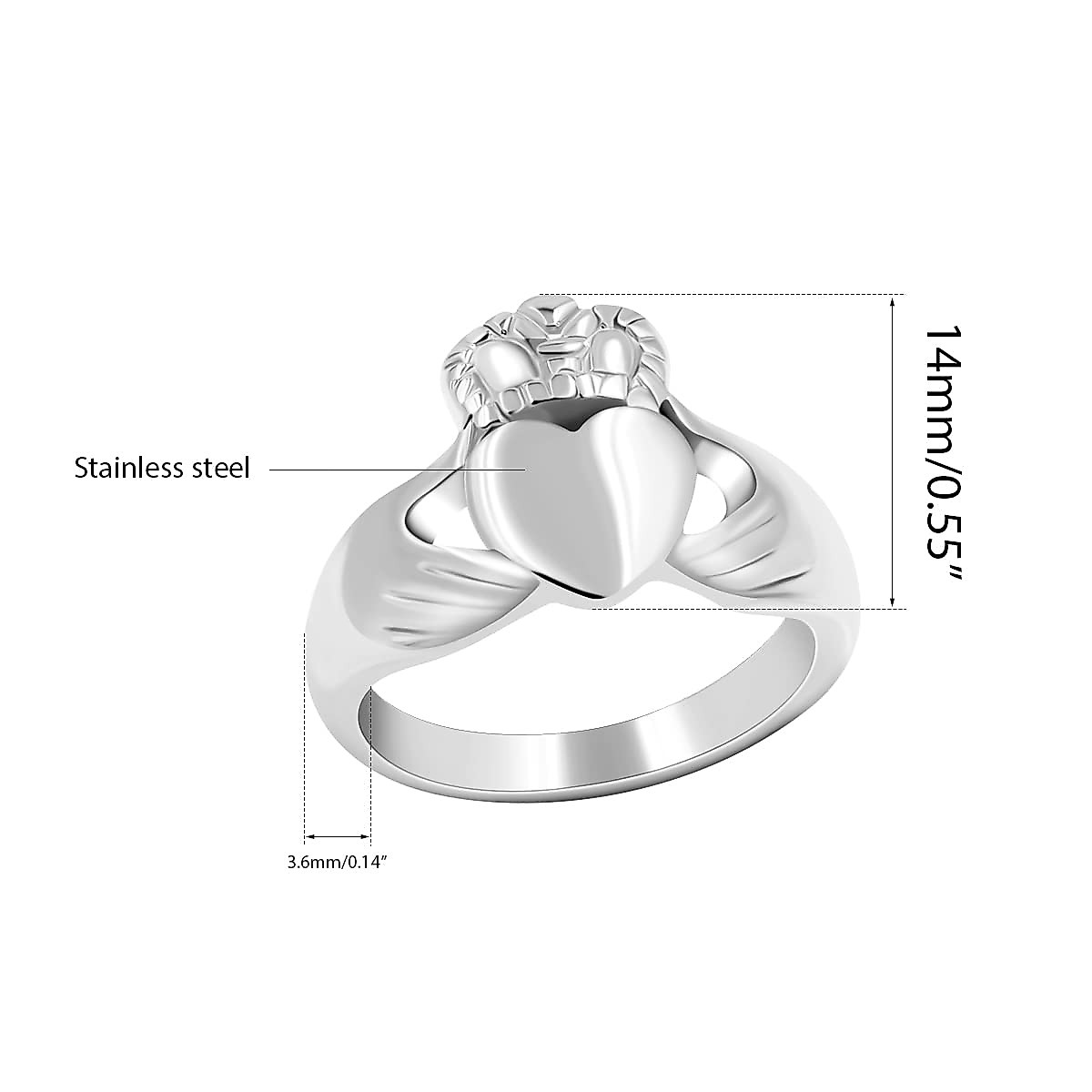 Uloveido Stainless Steel Irish Claddagh Heart Crown Ring Wedding Promise High Polished Friendship Jewelry for Women Lady Y981 (Size 7)