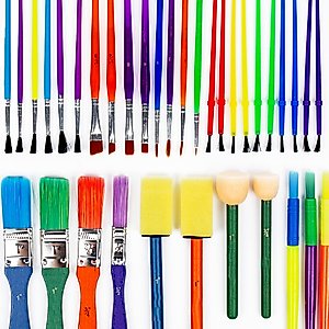 Horizon Group USA Paint Brushes -35 All Purpose Paint Brushes Value Pack – Includes 8 Different Types of Brushes, Great with Watercolors, Acrylic & Washable Paints. Multicolored