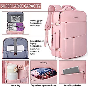 Travel Backpack for Men Women 17 Inch Flight Approved Carry on Backpack Waterproof Large 40L Luggage Daypack Business College Weekender Overnight Laptop Backpack with 3 Packing Cubes, Pink