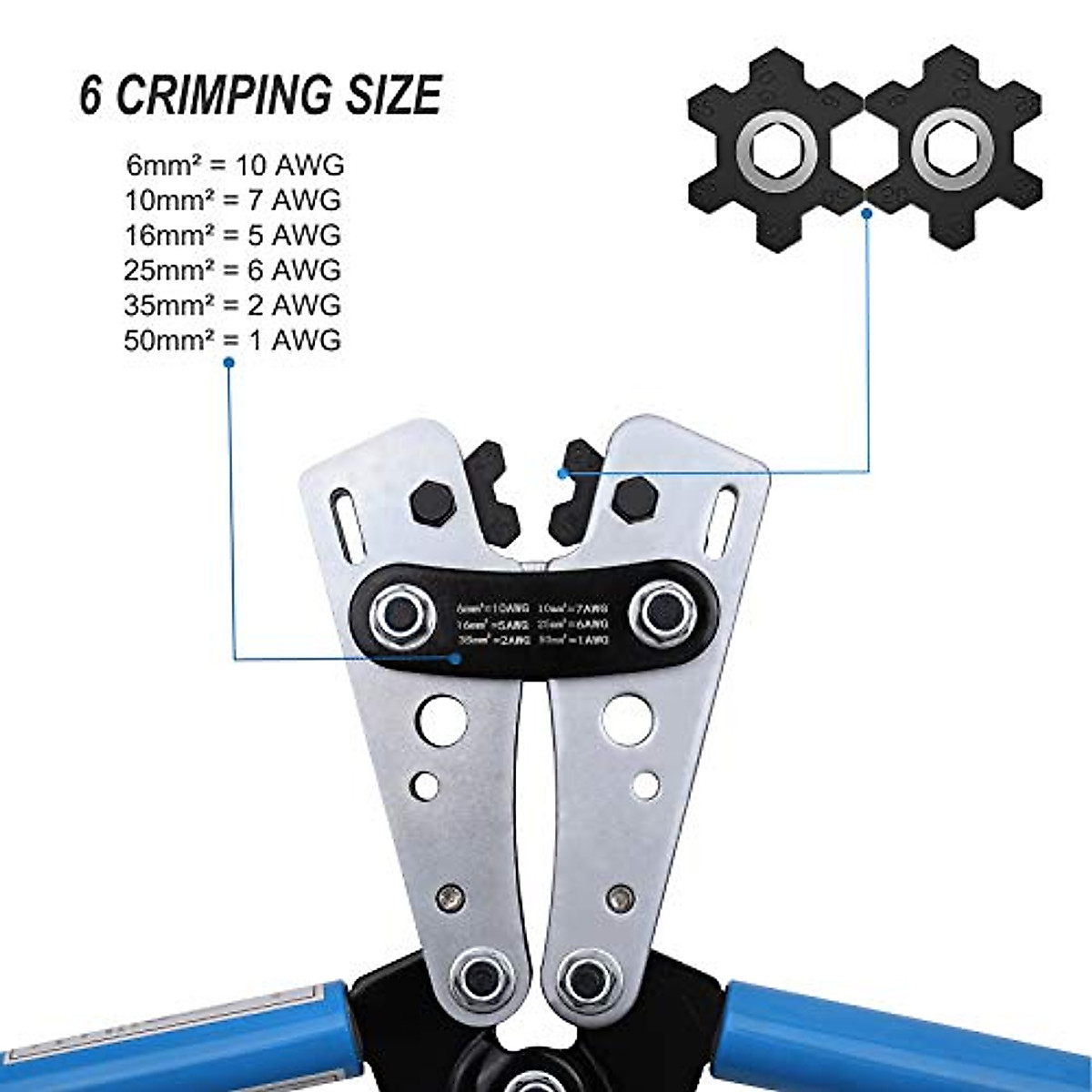 Knoweasy Battery Cable Lug Crimping Tool - Wire Crimper Tool for Heavy Duty Wire Lugs, Battery Terminals, and Copper Lugs - AWG 10, 8, 6, 4, 2, 1/0 Battery Cable Lug Crimper