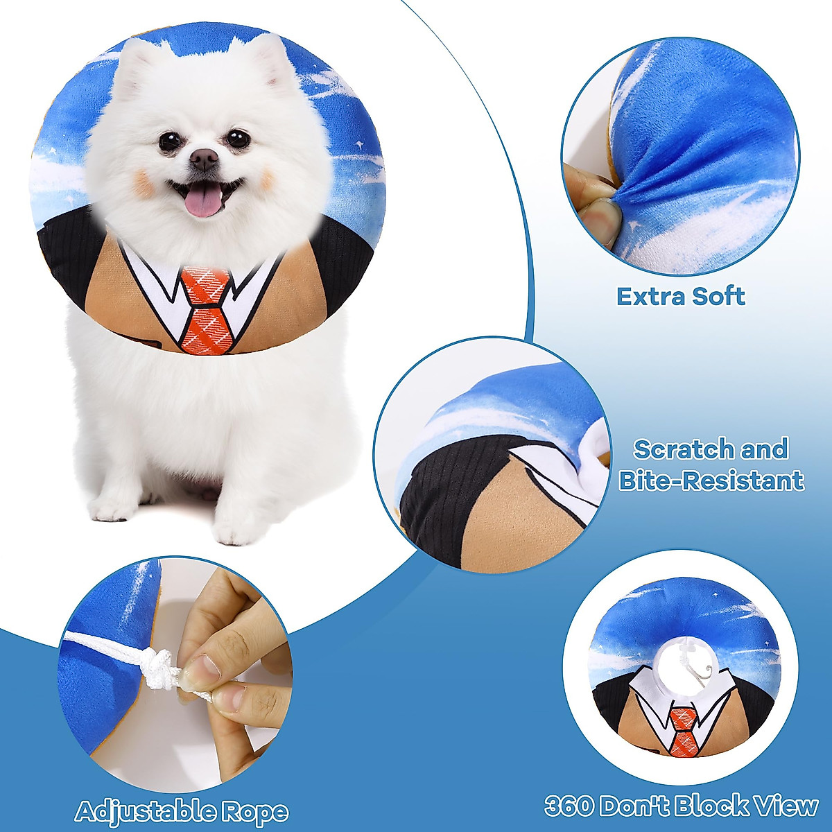 BALAPET Soft Dog Recovery Collar, Comfortable Lightweight Adjustable Pet Cone Collar for Dogs Recovery and Stop Licking,Fun Suit Pattern Styles Elizabethan Collar for Small Dog Cat(M)