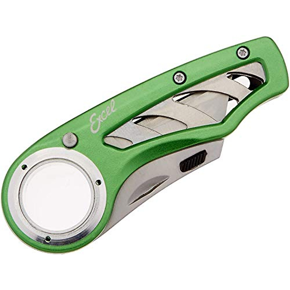 Excel Blades Revo Folding Pocket Utility Knife - Aluminum Body Heavy Duty Box Cutter with Holster, Anti-Slip Finger Loop Design Grip, Quick Change Blades and 3 Lock Positions Design, Green